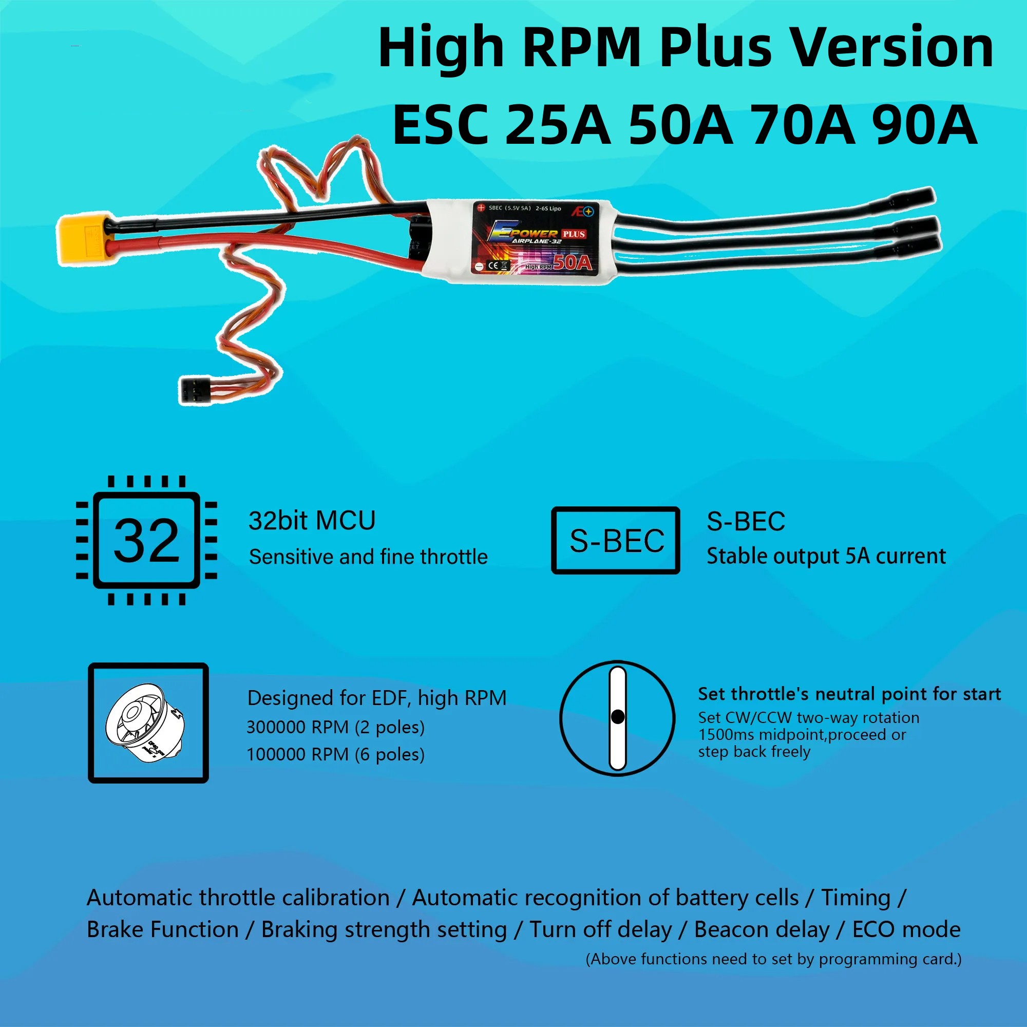 High RPM Plus Version ESC 25A 50A 70A 90A Speed Controller With 32bit ...